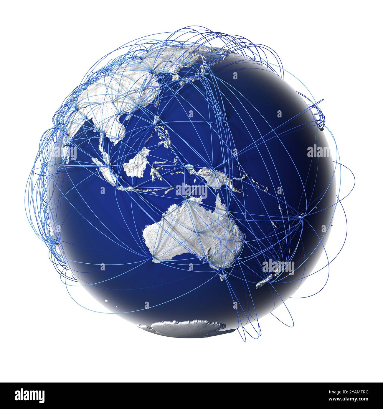 Earth with relief stylized continents surrounded by a wired network ...