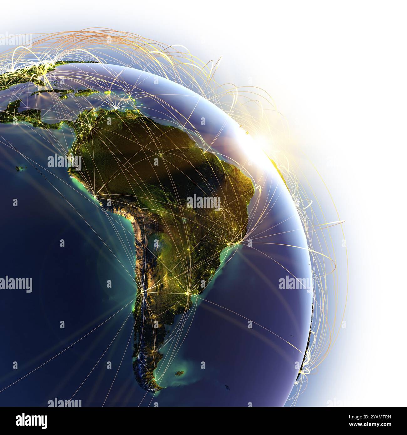 Highly detailed planet Earth on a white background, lit by the rising ...