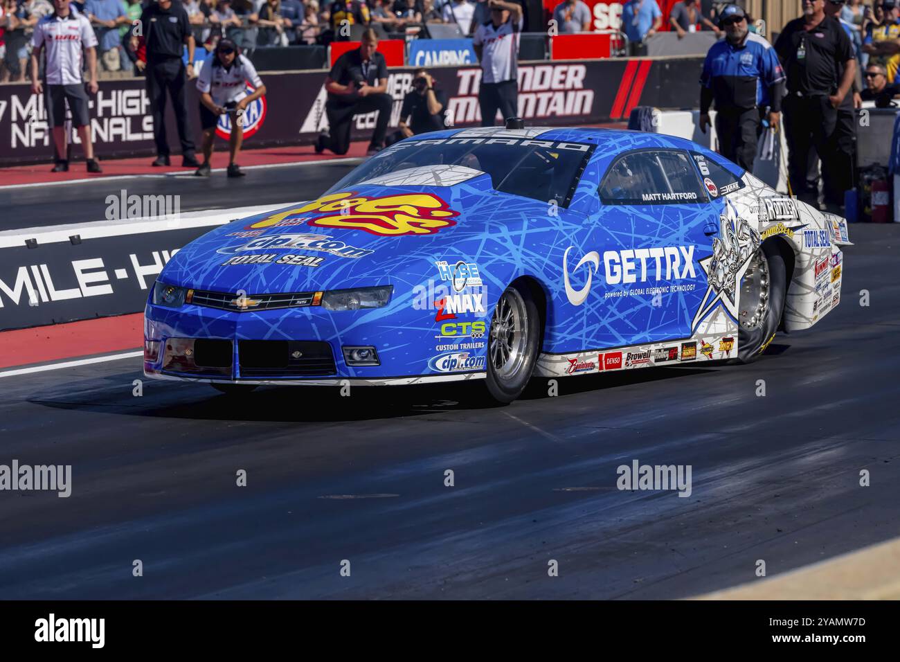 NHRA driver, Matt Hartford, prepares to qualify for the Dodge Power ...