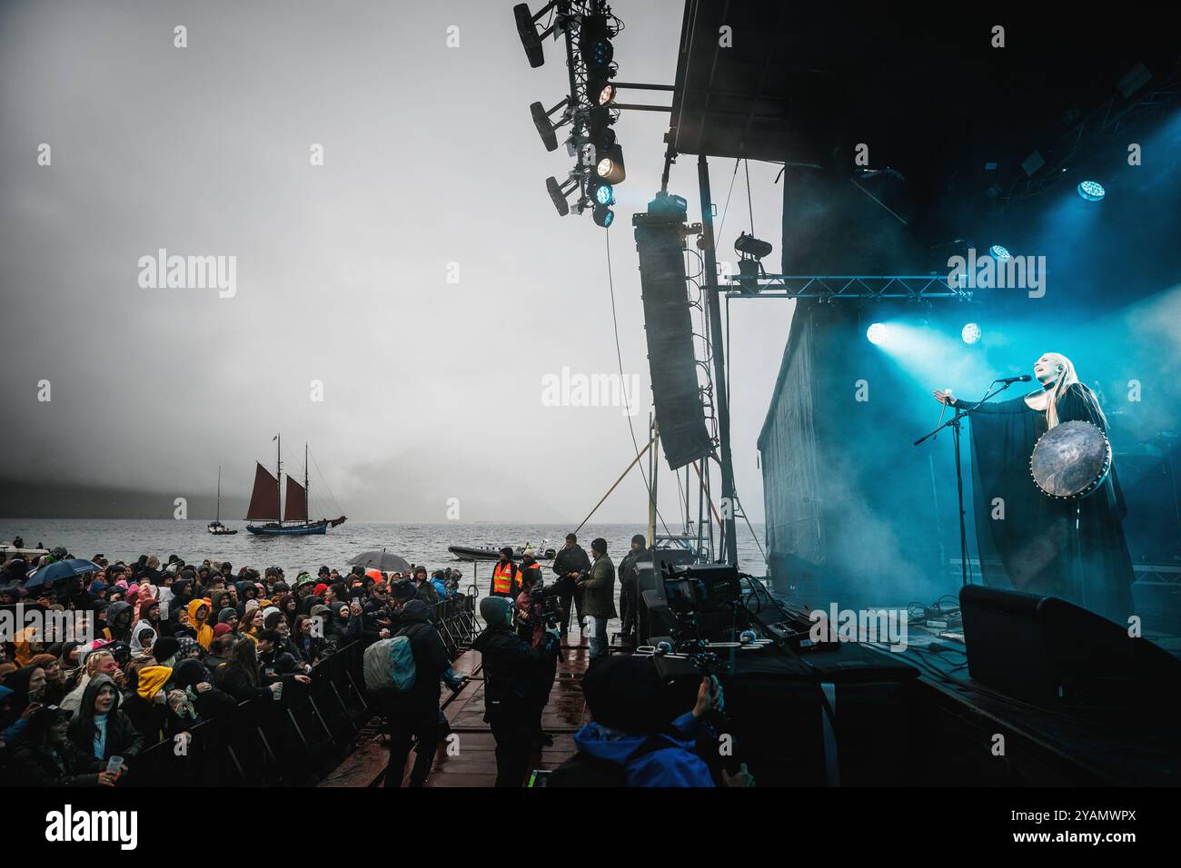 Sydregote, Faroe Island. 19th, July 2024. Festival goers seen in front ...