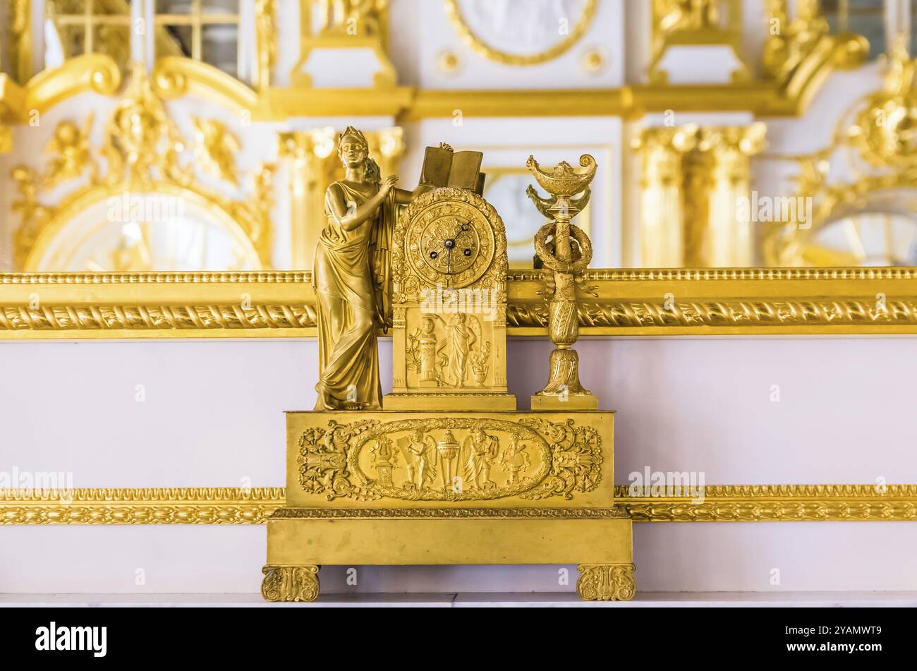 Antique clock in Catherine Palace in Tsarskoye Selo (Pushkin) in Russia ...