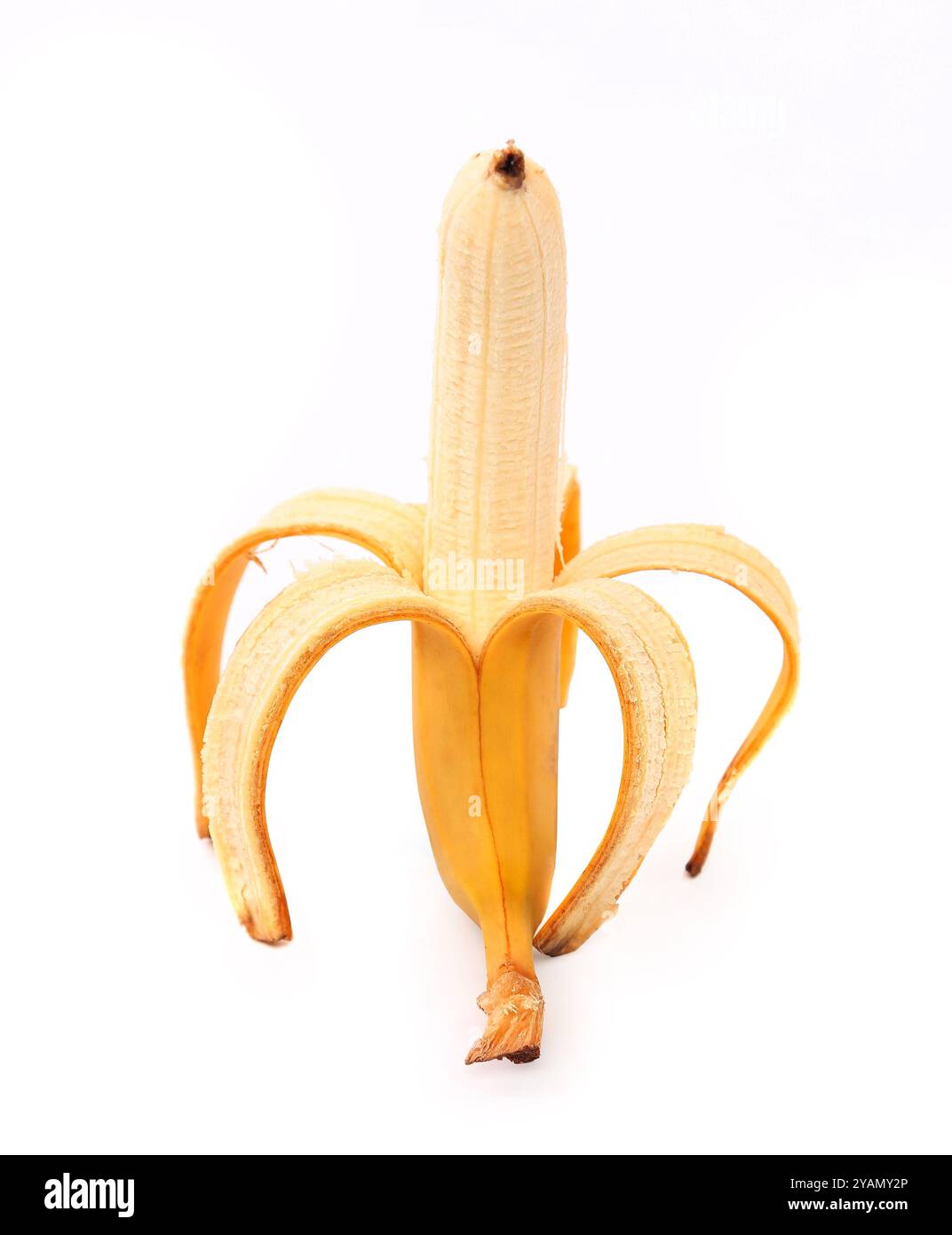 Open banana. Isolated. Close-up. On a white background Stock Photo - Alamy