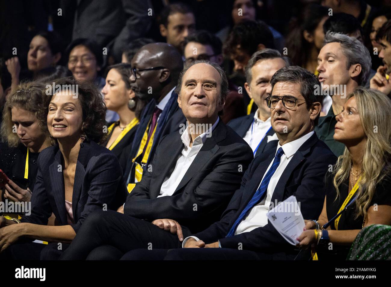 Paris, France. 10th Oct, 2024. Xavier Niel with Audrey Azoulay and ...