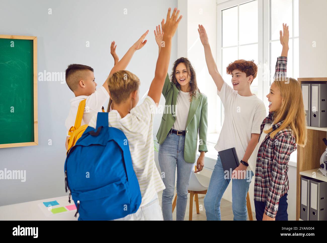 Smiling Teacher and Students: Classroom Unity and Positivity Stock ...