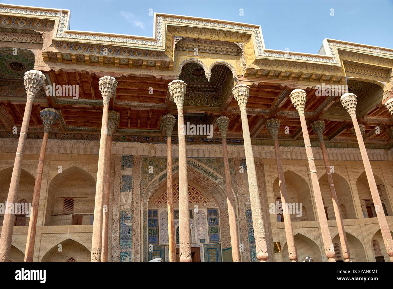 The ancient mosque with intricately carved wooden columns in Bukhara ...