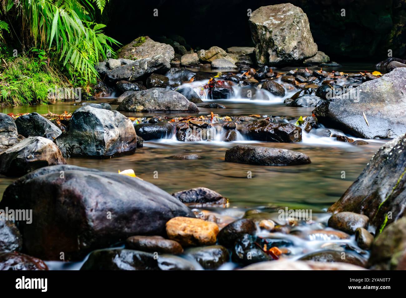 River flow on rocky river. Beautiful landscape of mountain river. River ...