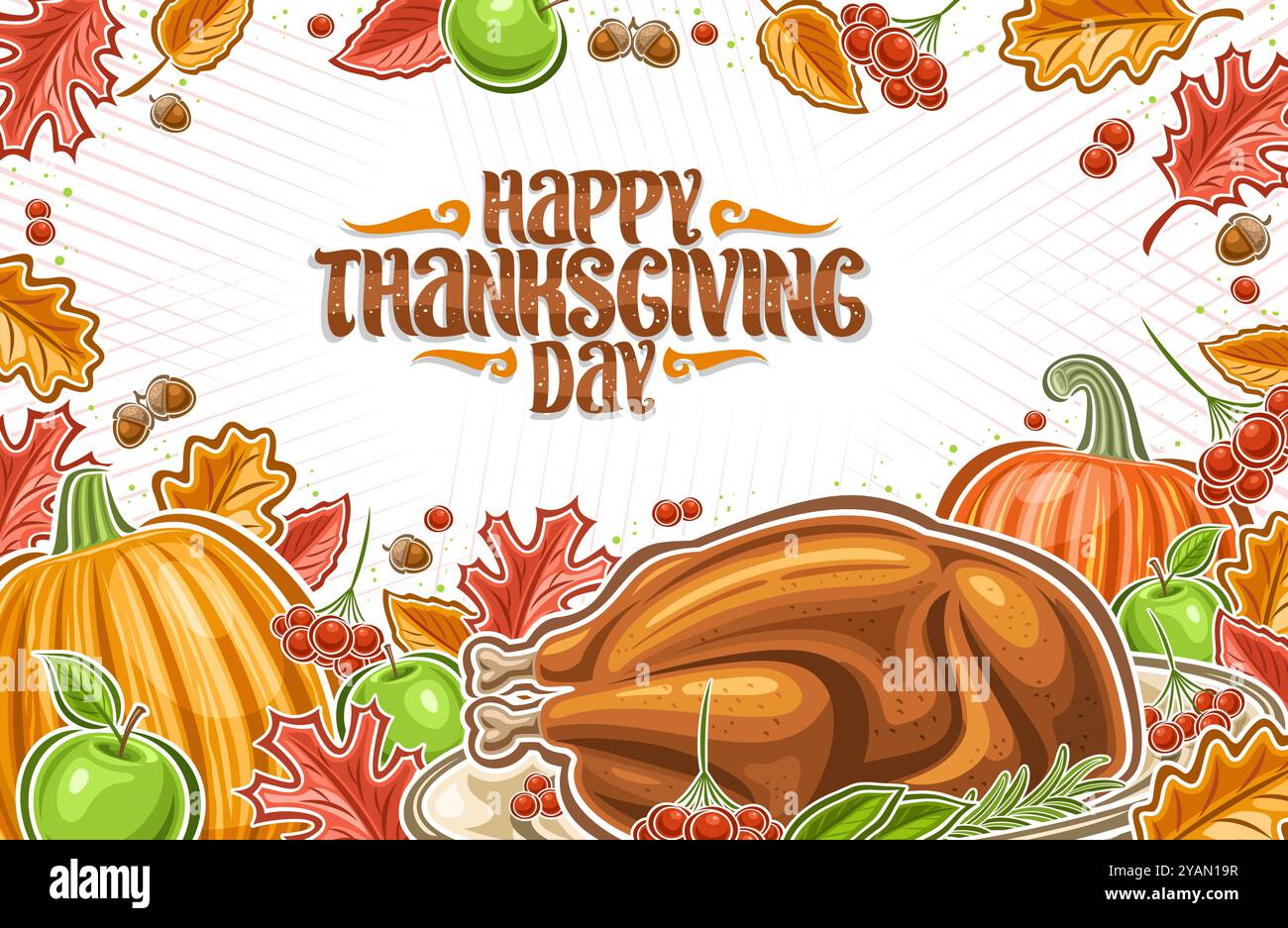Vector Thanksgiving Greeting Card, decorative poster with cartoon ...