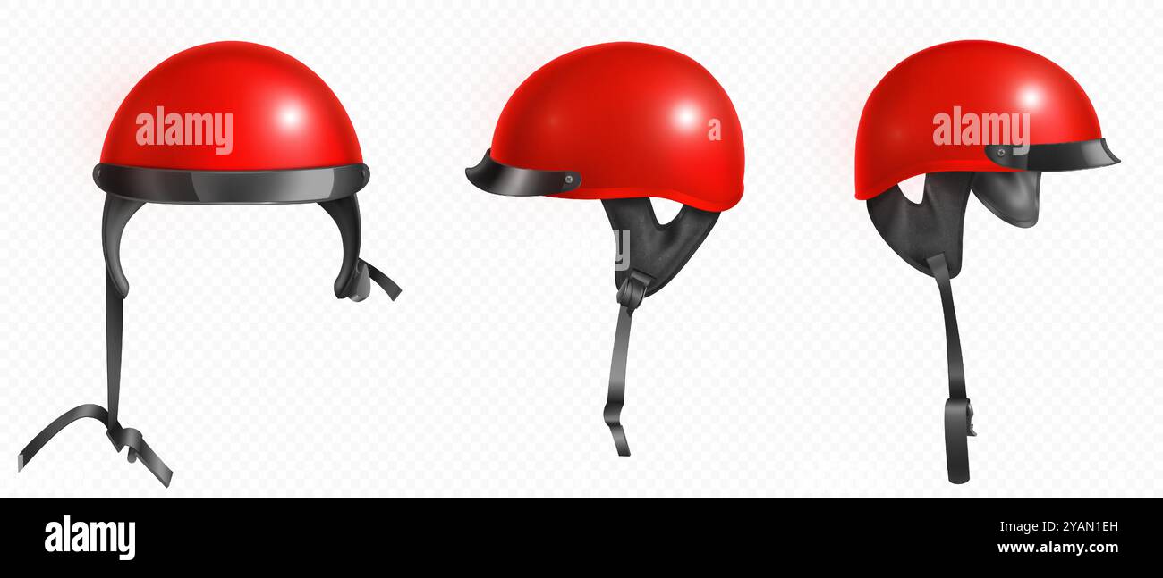 Red retro motorcycle and scooter helmet for head safety. Realistic 3d ...