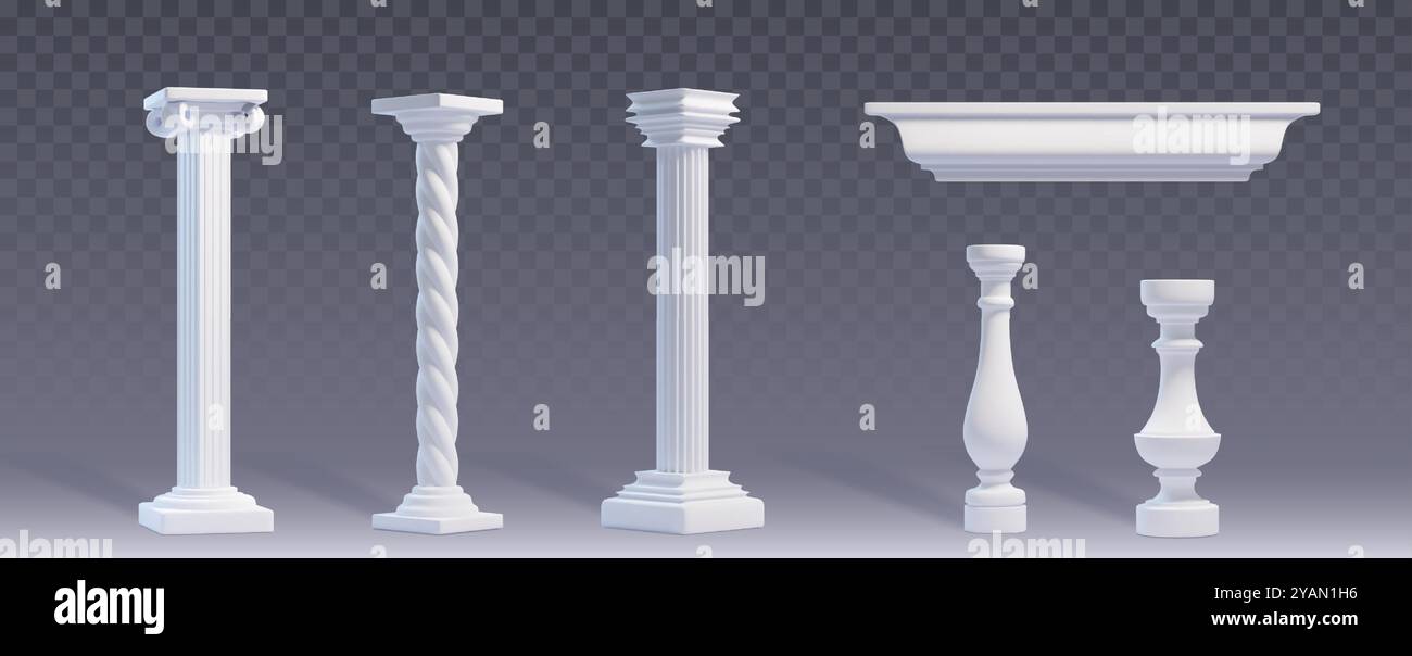 White marble pillars set isolated on transparent background. Vector ...