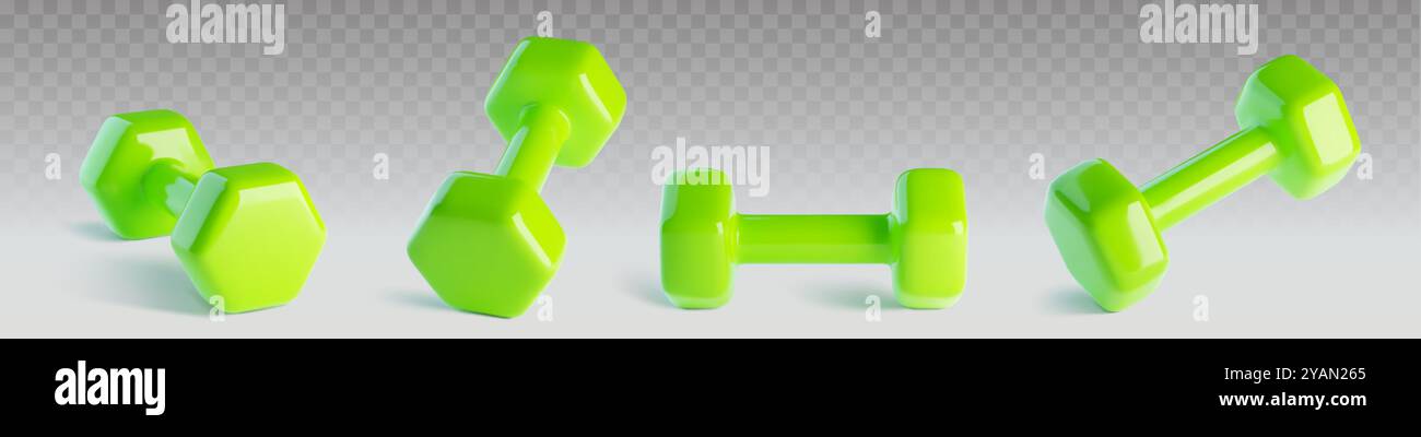 Green dumbbell for gym exercise in different angles on transparent ...