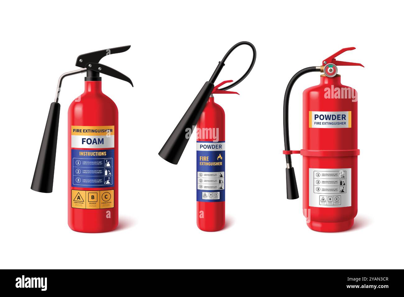 3d realistic fire extinguisher isolated vector icon. Powder and foam ...
