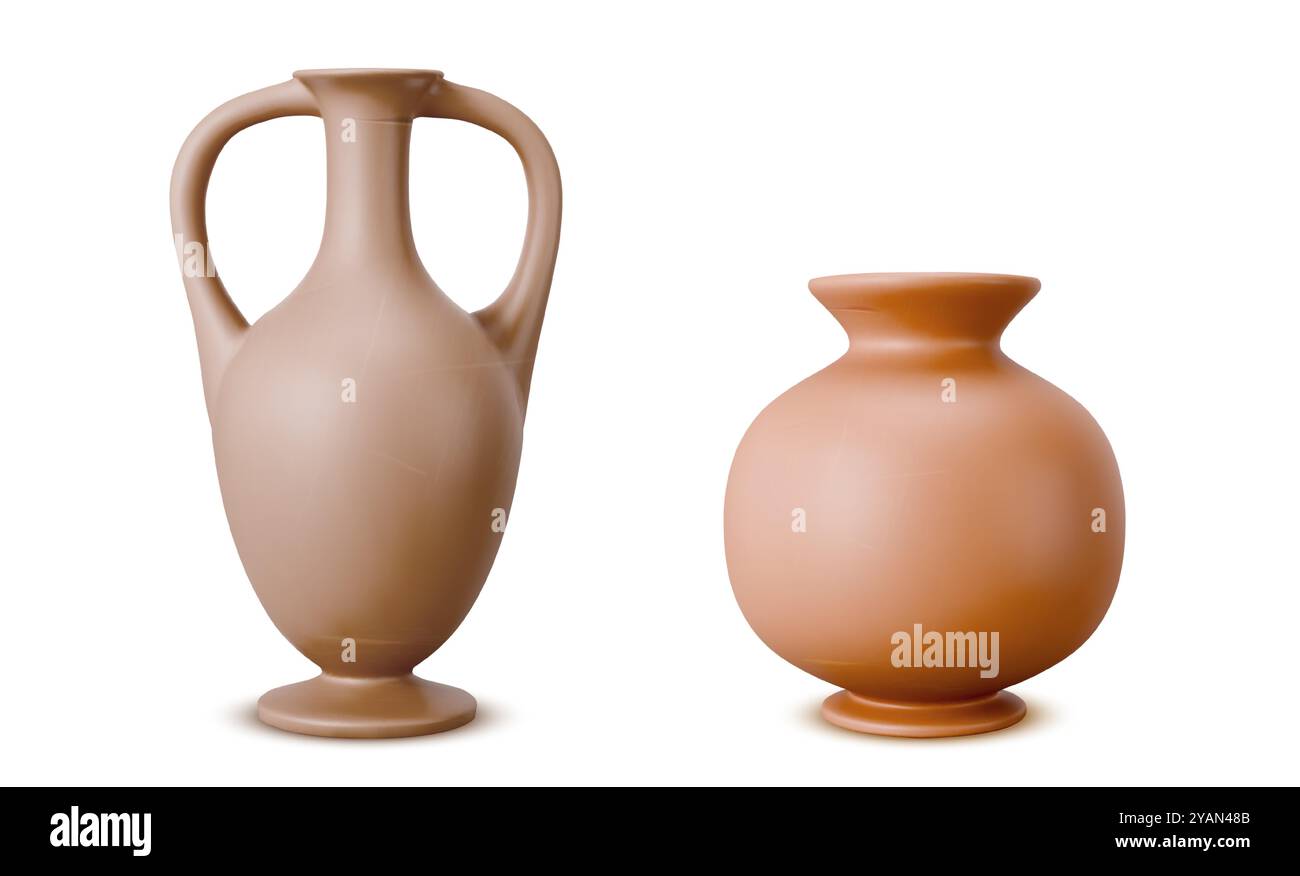 Brown clay vessel - pottery vase and jar. Realistic 3d vector ...