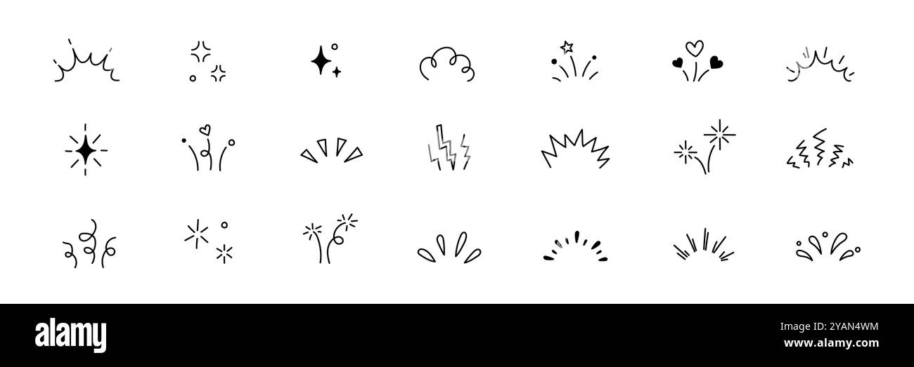 Line confetti exclamation icon elements. Hand drawn confetti explosion ...