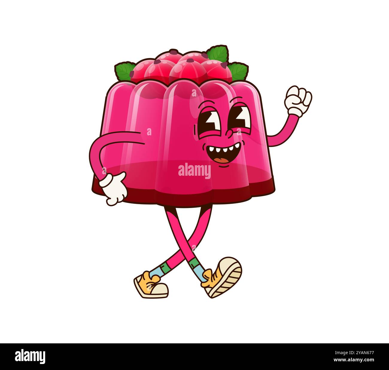 Groovy pudding dessert character. Cartoon vector funny pink jelly ...