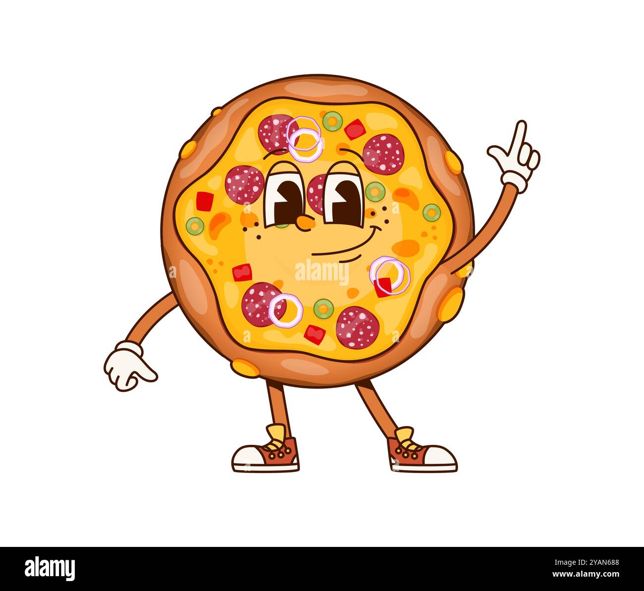 Groovy fast food pizza character celebrates party and dances. Isolated ...