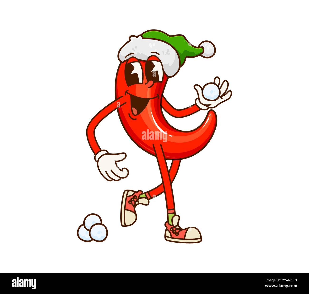 Groovy Christmas chili pepper vegetable character. Farm harvest ripe ...