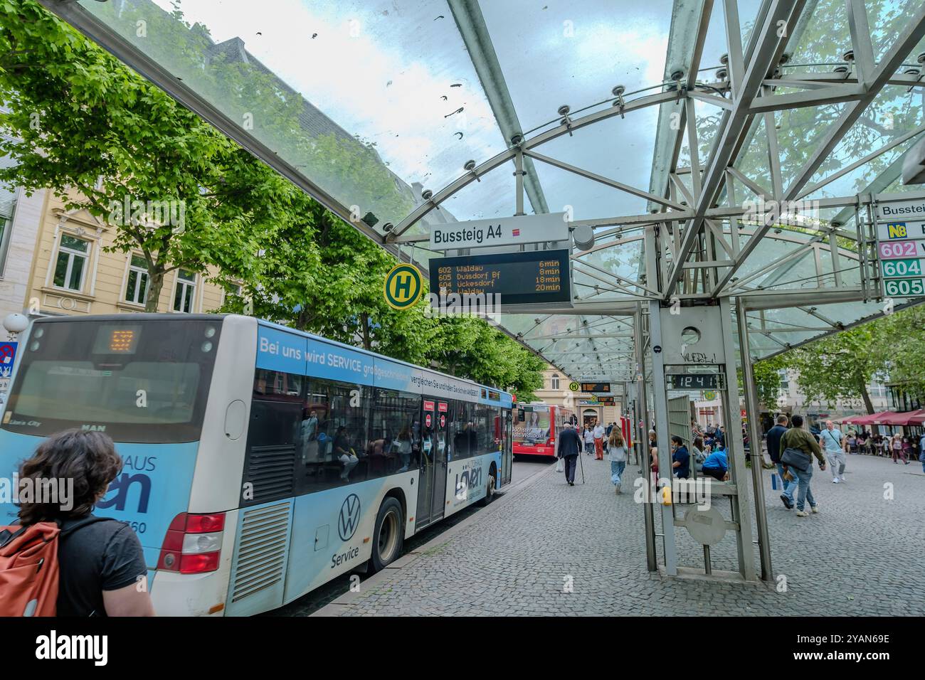 Bonn, Germany : May 21, 2024 : View of public buses arriving and ...