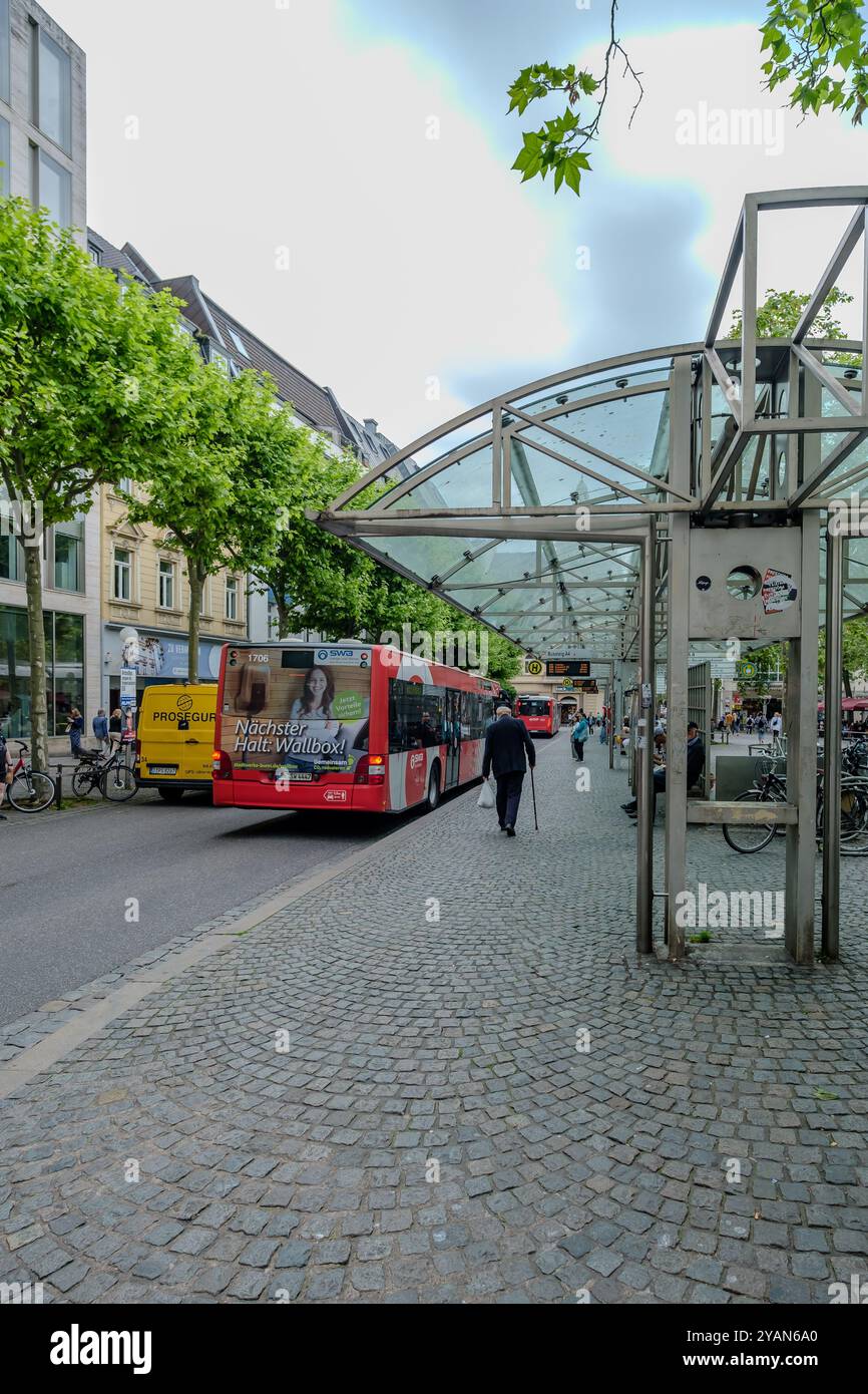 Bonn, Germany : May 21, 2024 : View of public buses arriving and ...