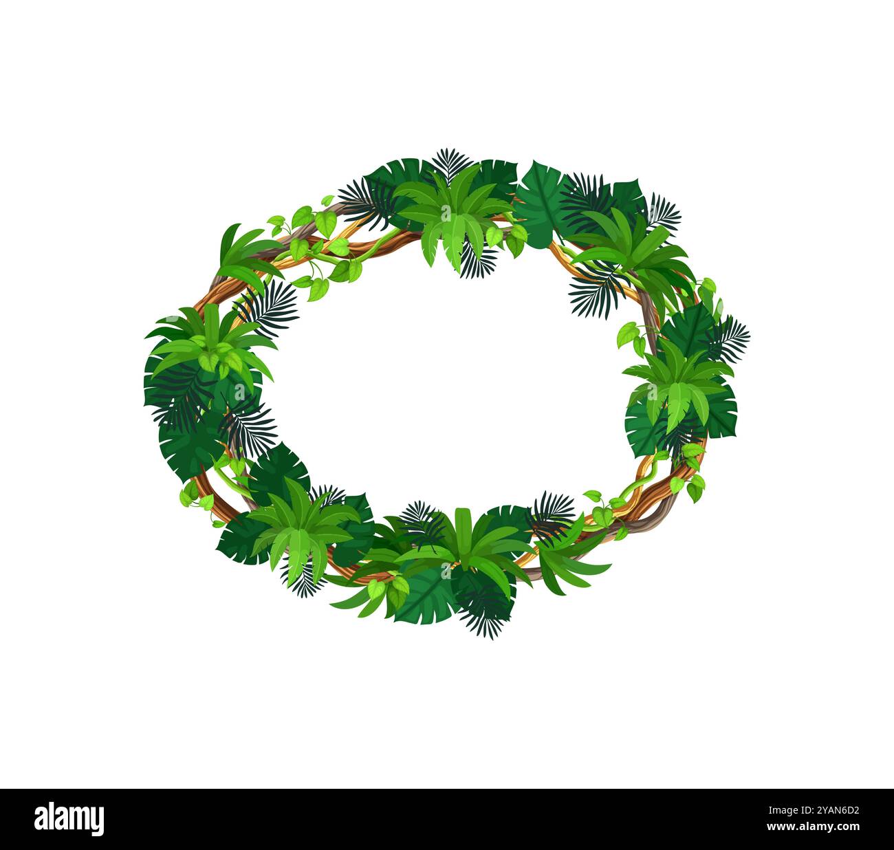 Tropical jungle frame with forest liana branch and leaves, intertwining ...