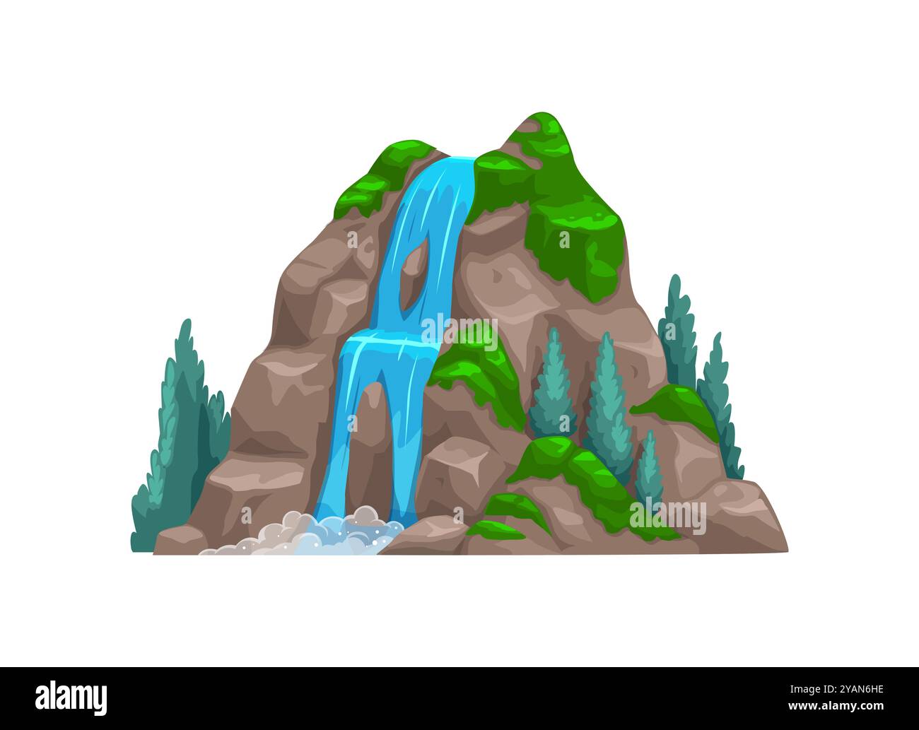 Waterfall on mountain for jungle, landscape and prehistoric dinosaur ...