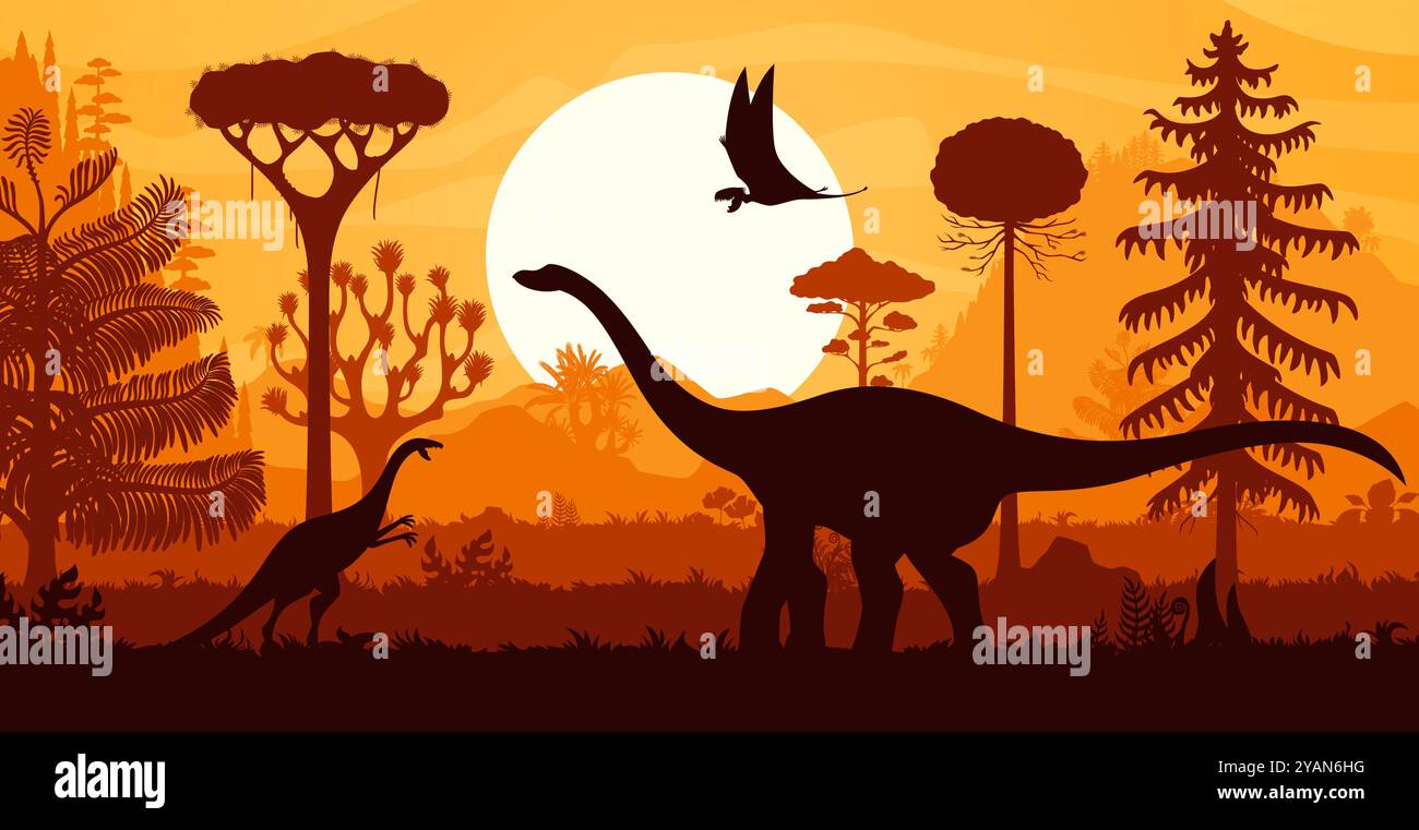 Prehistoric dinosaur silhouettes. Vector scene with dino animal shadows ...