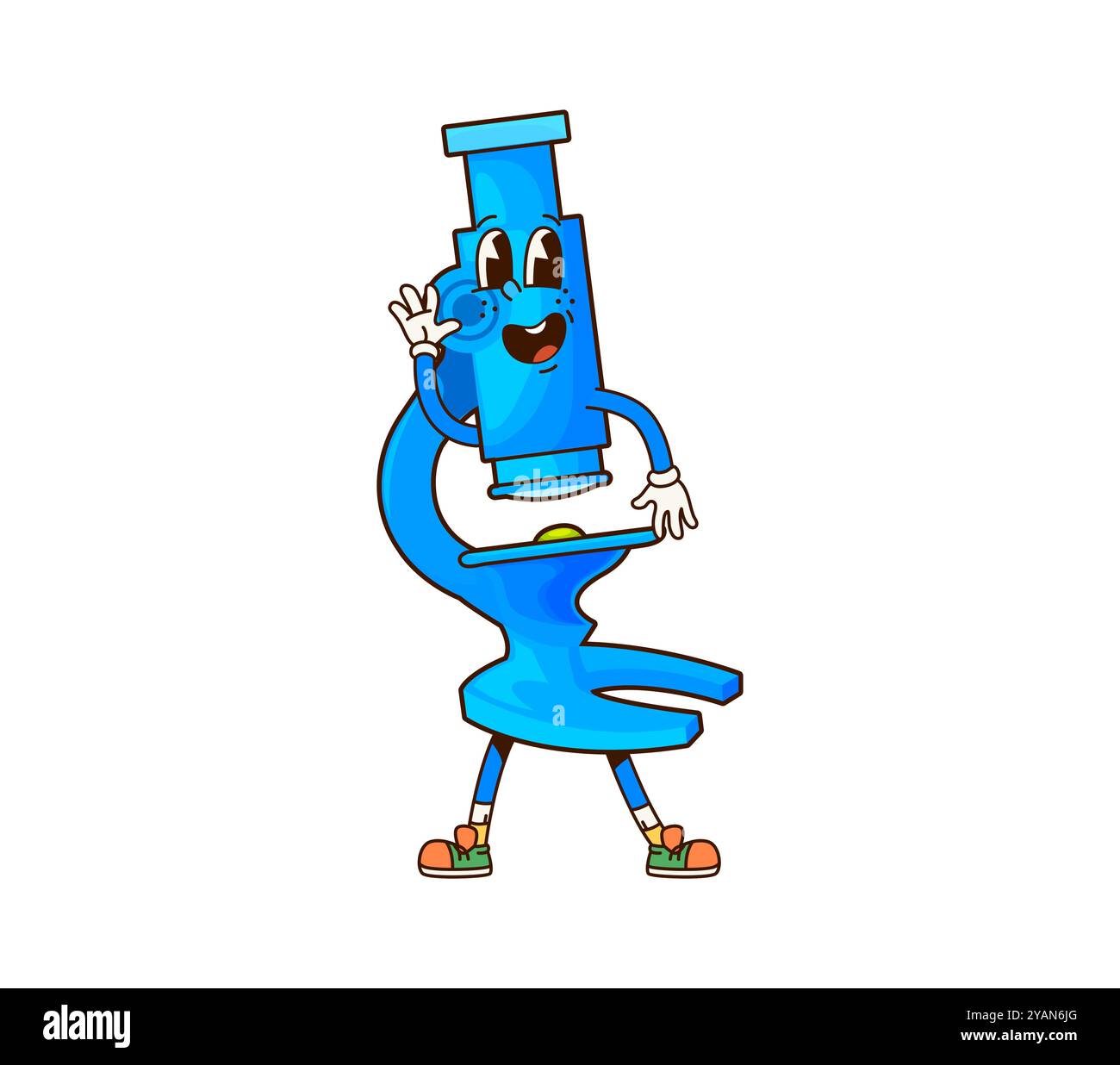 Groovy school microscope character. Child education tool happy ...
