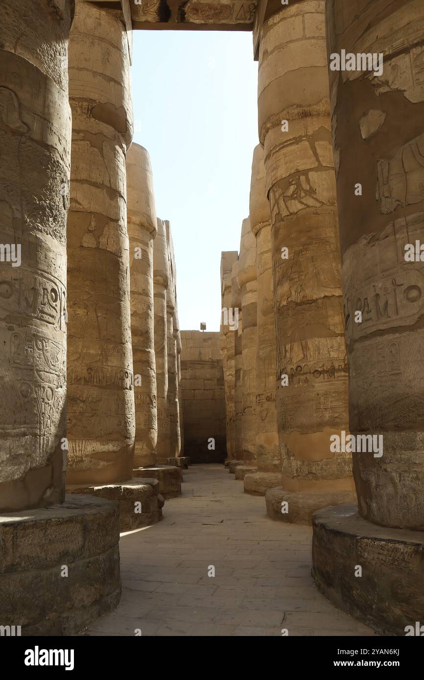 A view through the towering columns of the Great Hypostyle Hall in ...