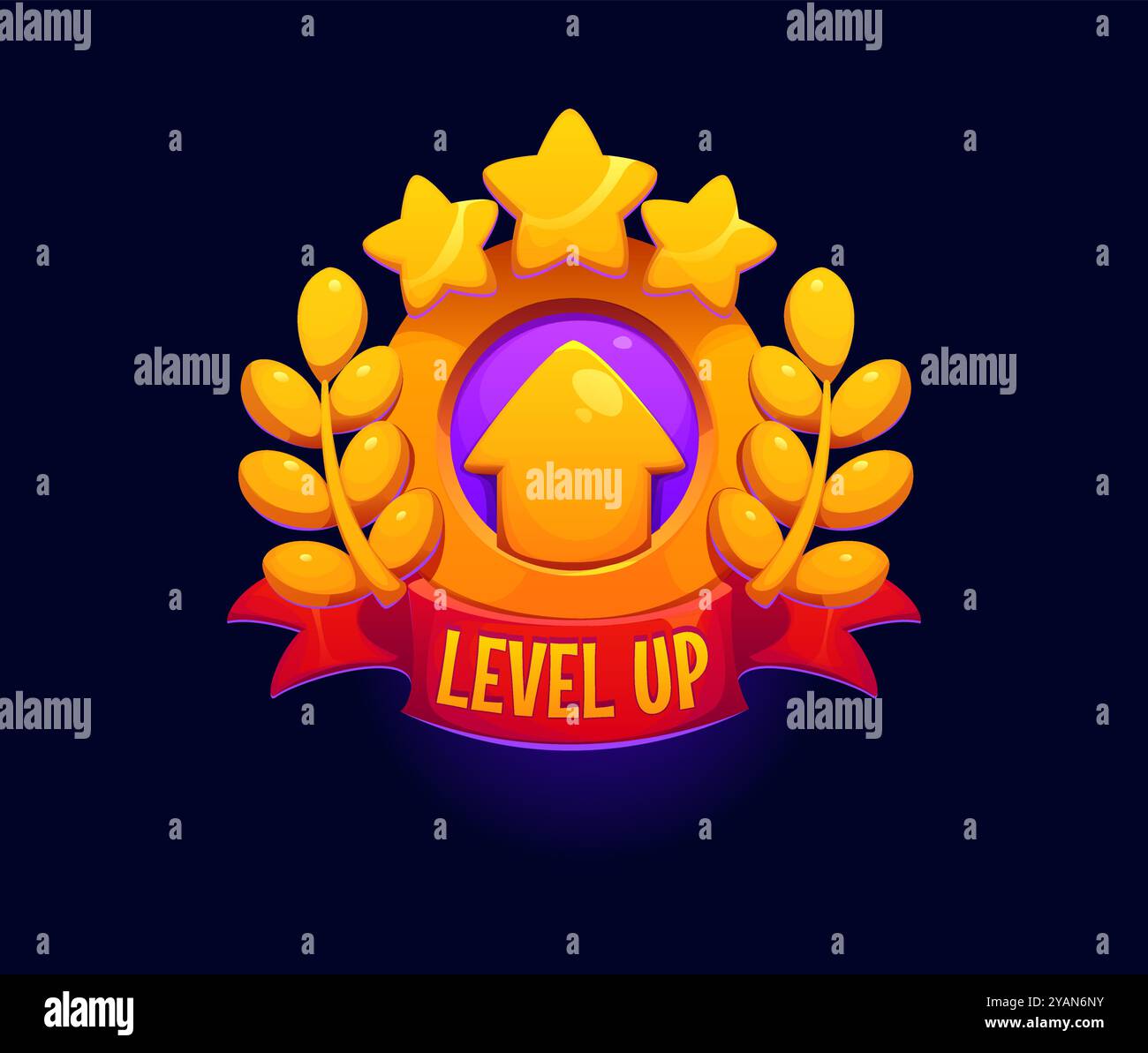 Cartoon game level up icon featuring yellow upward arrow surrounded by ...