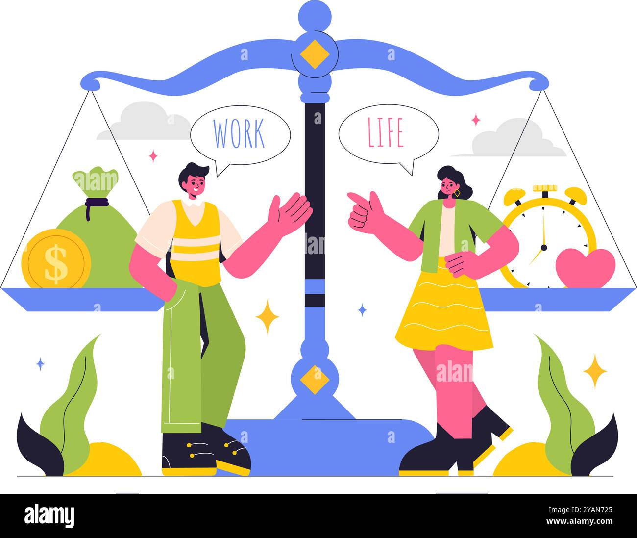 Work Life Balance Vector Illustration of a Person Balancing Job, Family ...