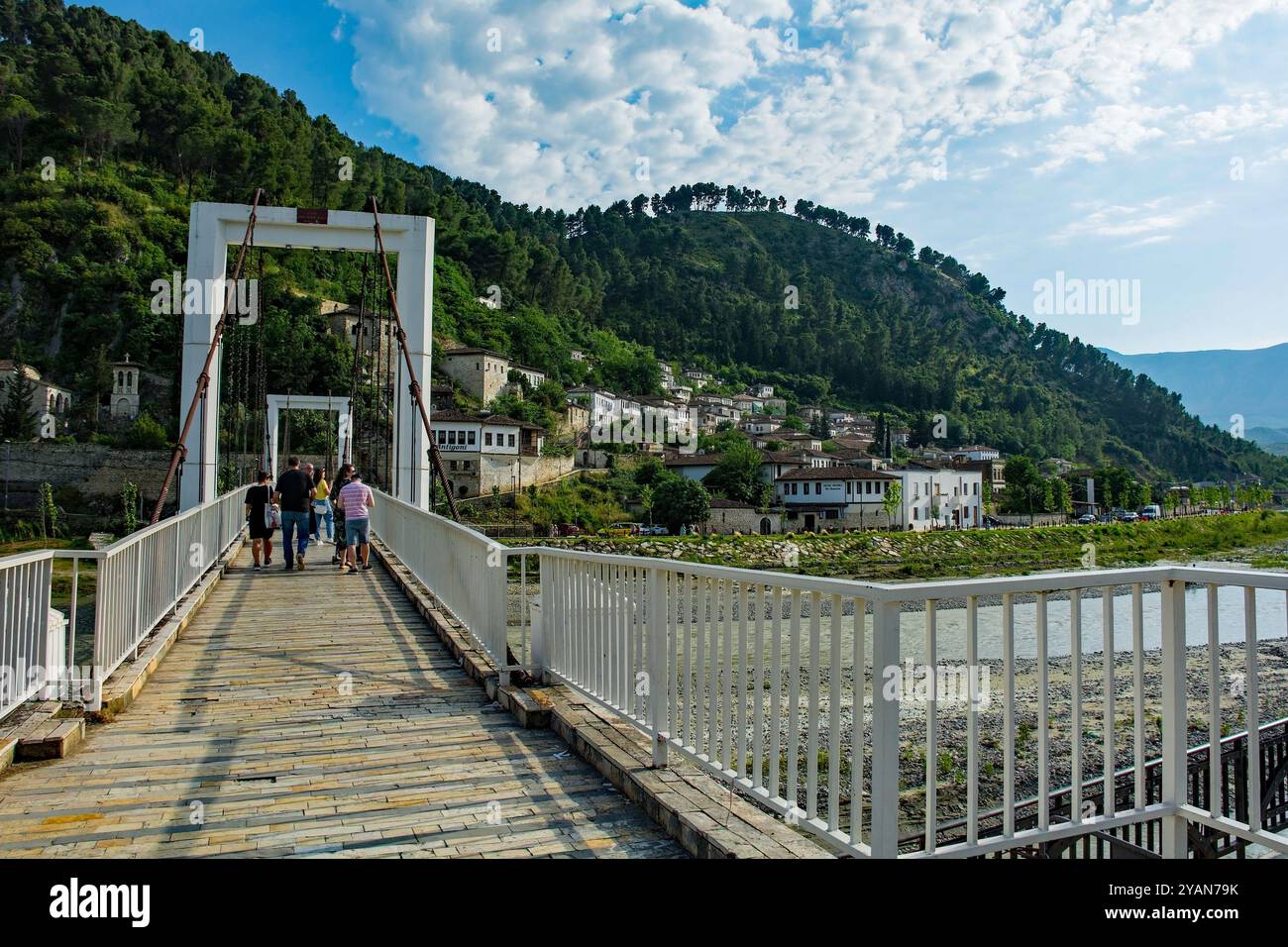 Berat, Albania - June 1 2024. The White Bridge crossing Osum River from ...