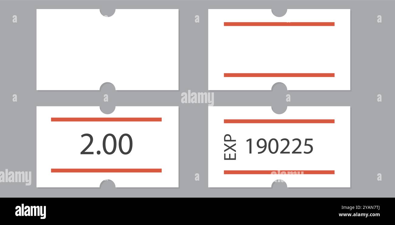 Self-adhesive paper price tag with two red stripes. Blank price label ...