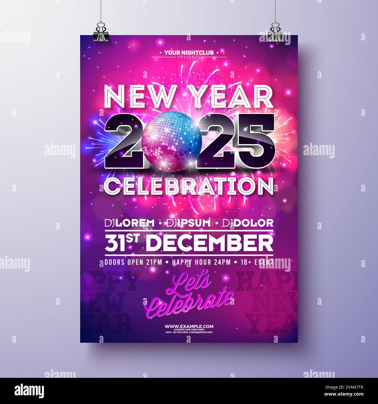 Happy New Year 2025 Party Celebration Poster Template Illustration with ...
