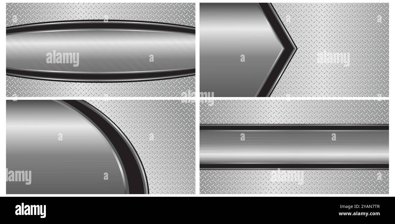 Set of silver gray metal backgrounds, 3D polished chrome metallic and ...