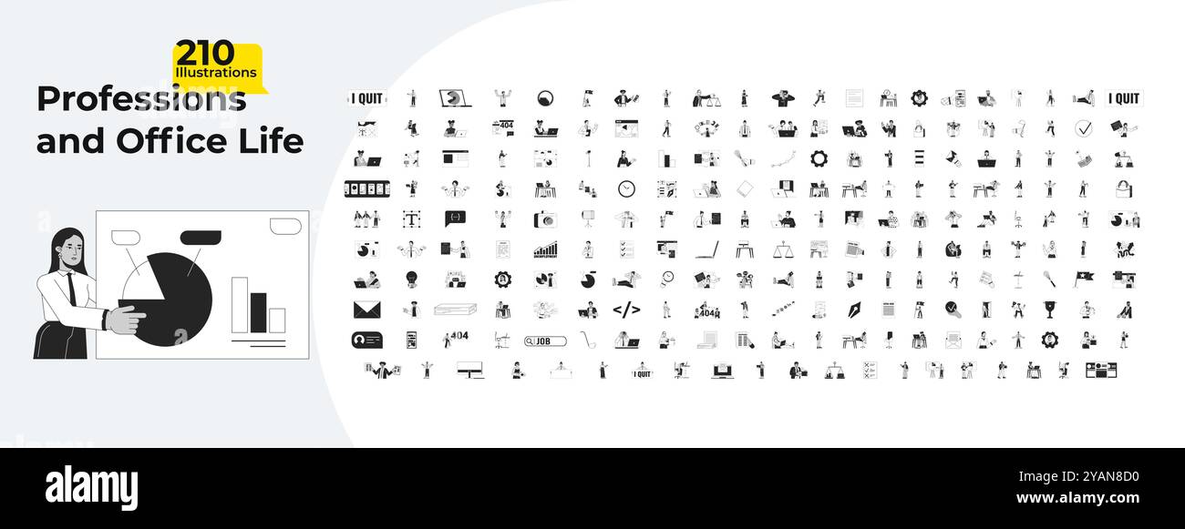 Professions and office life outline illustrations mega bundle Stock ...