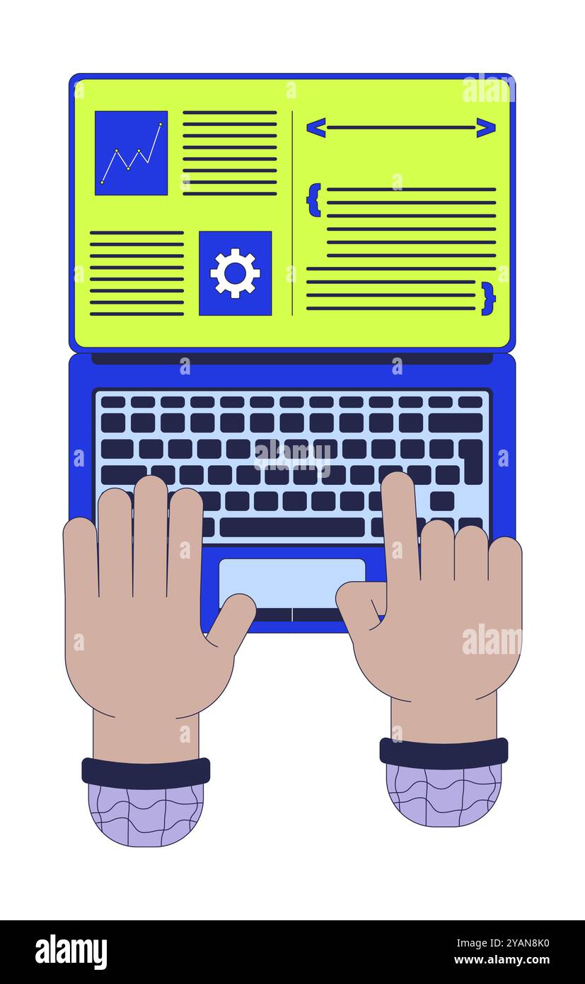 Split screen on laptop for programmer productivity 2D illustration ...