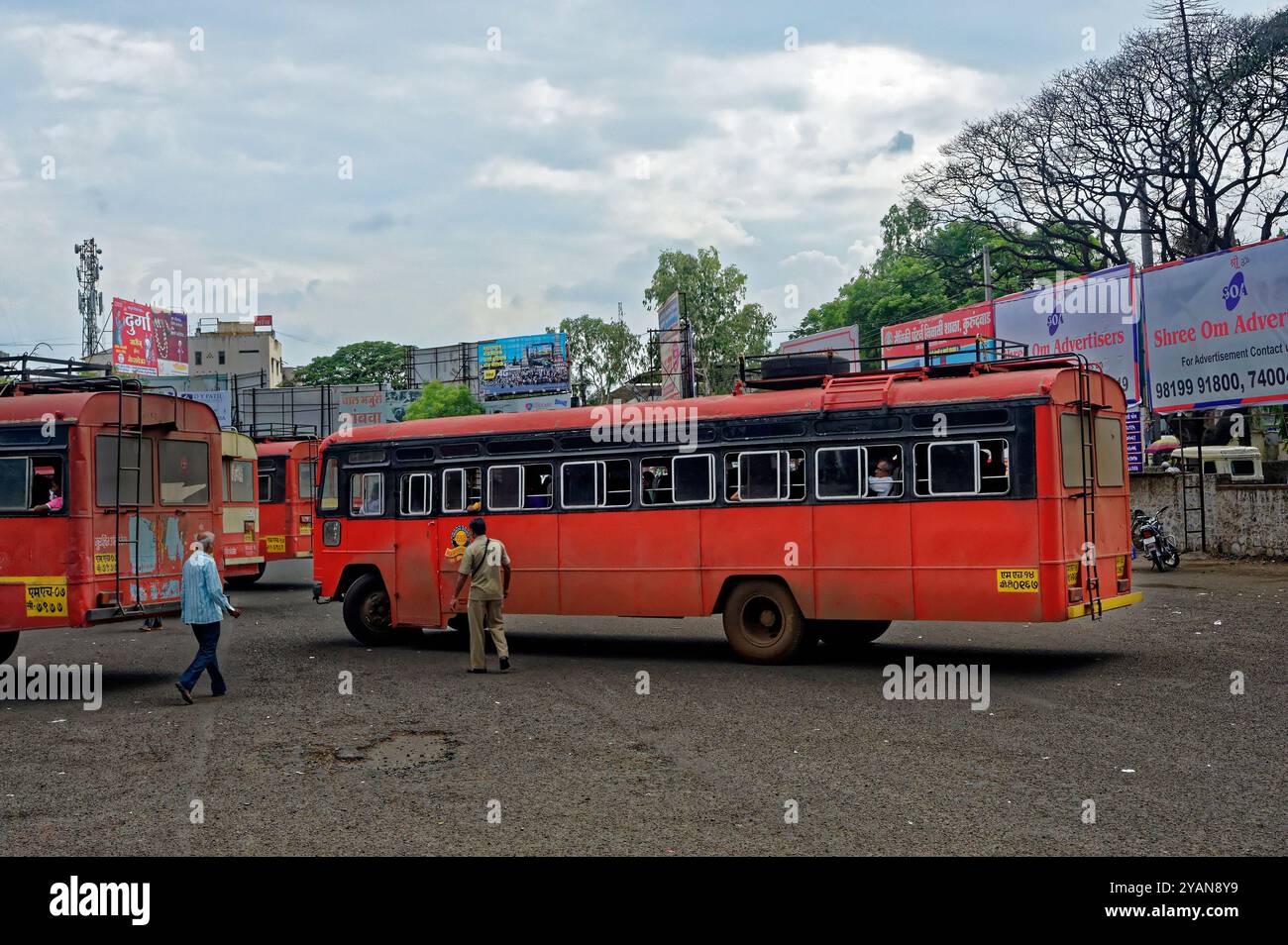 Parked state transport buses on Jaysingpur bus stand state Maharashtra ...