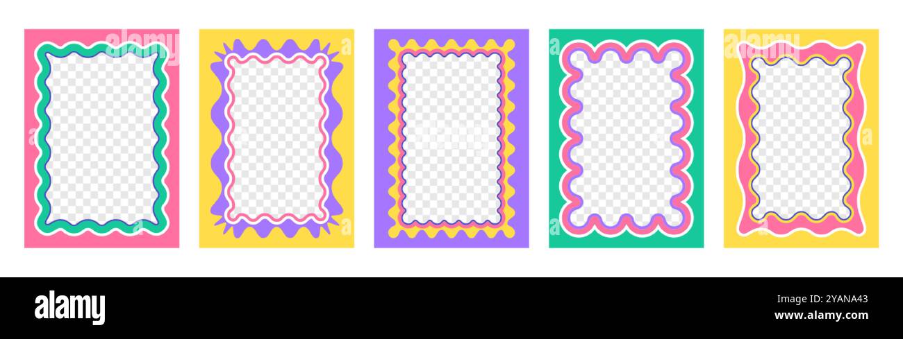 Vector set of colorful rectangular frames with scallop edges. Squiggle ...