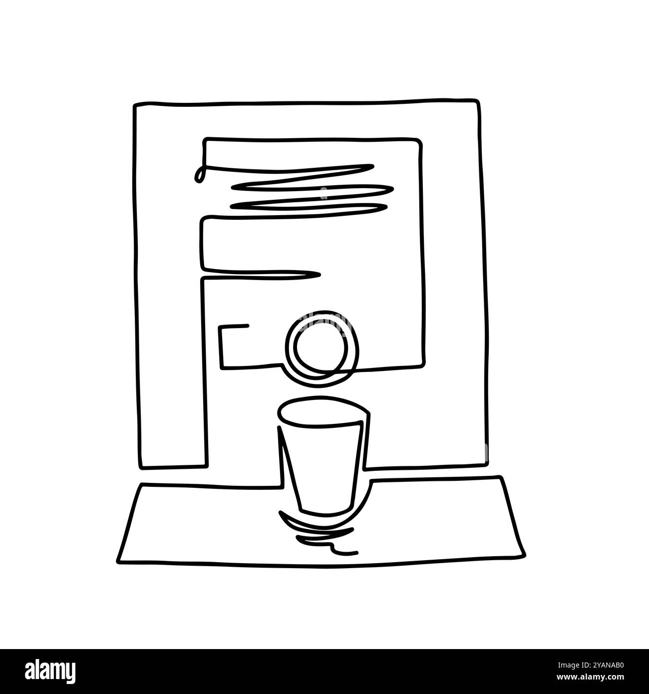 Continuous line art coffee machine, single line sketch, isolated on ...