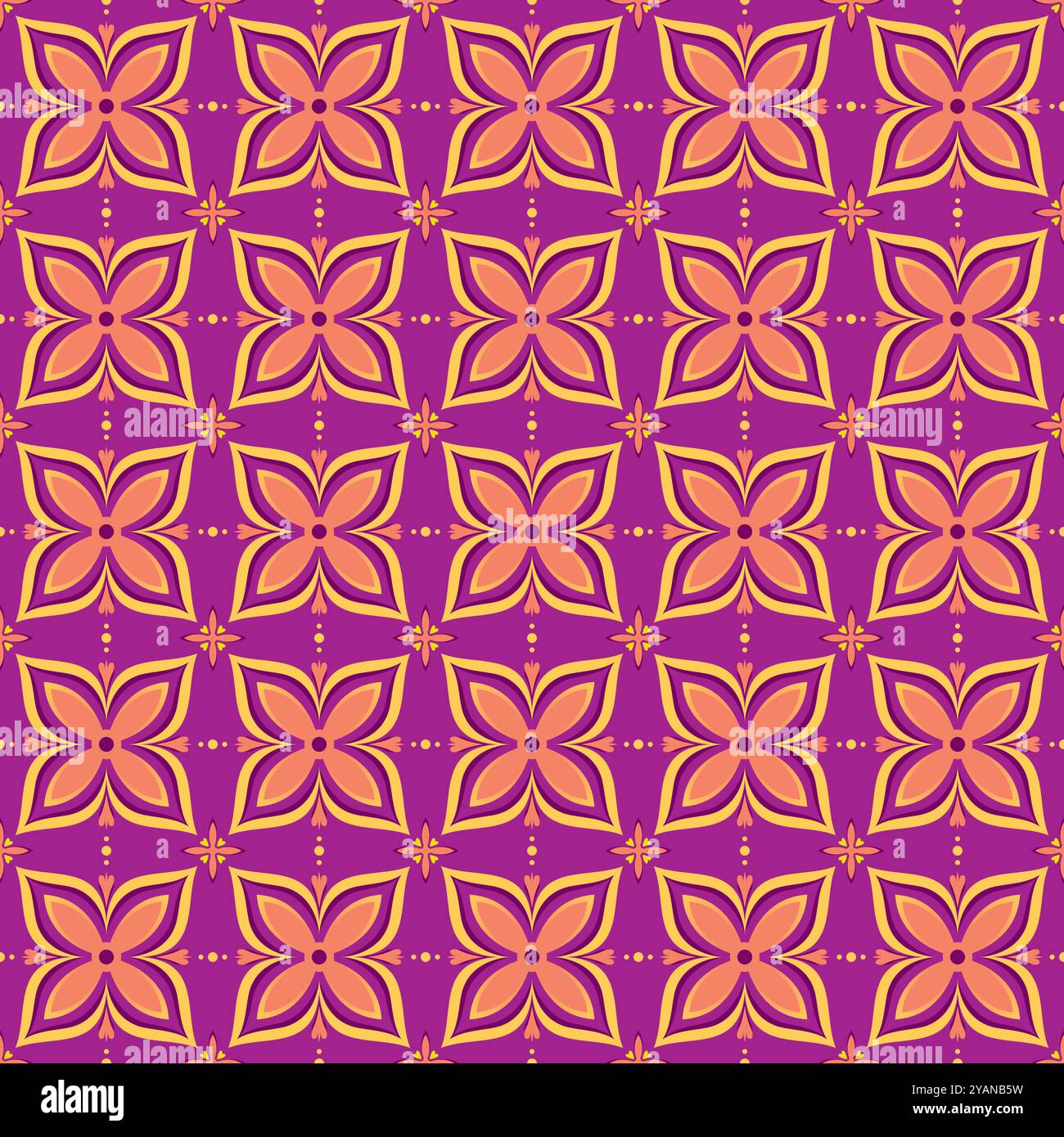 Tile Pattern With Flower Motif Design. Talavera Pattern Purple Color ...