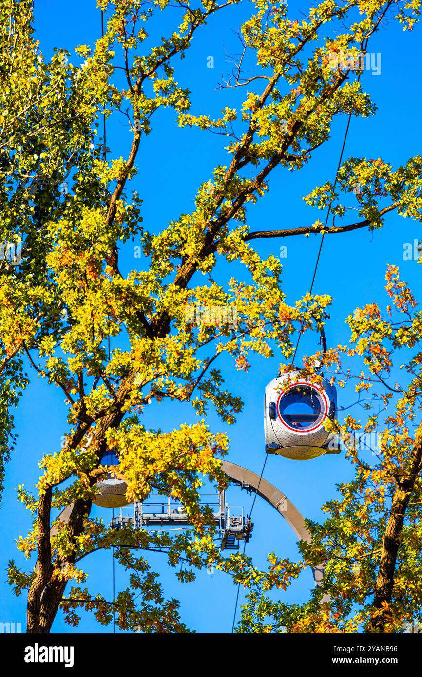 a cable car with round passenger cabins. aerial tram against the ...