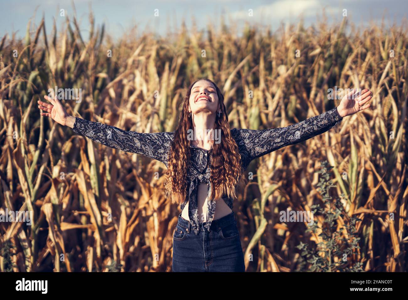 Energizing Freedom in Nature A Woman Fully Embracing the Beautiful ...