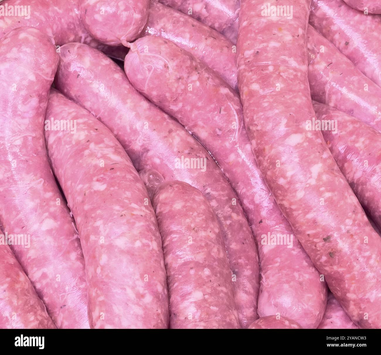 Fresh sausages texture background Stock Photo - Alamy