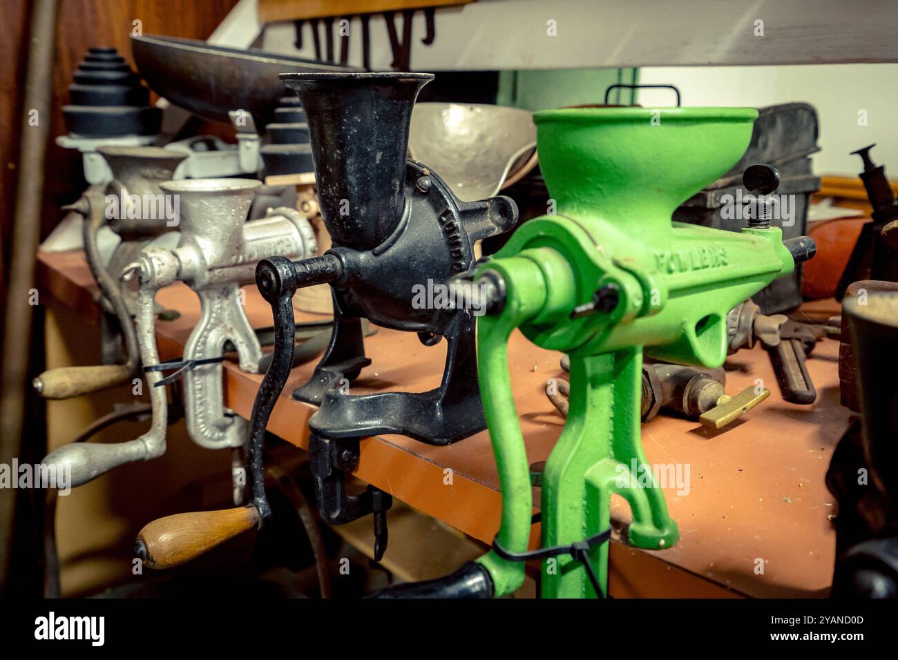 A collection of old style meat grinders and mincers Stock Photo - Alamy