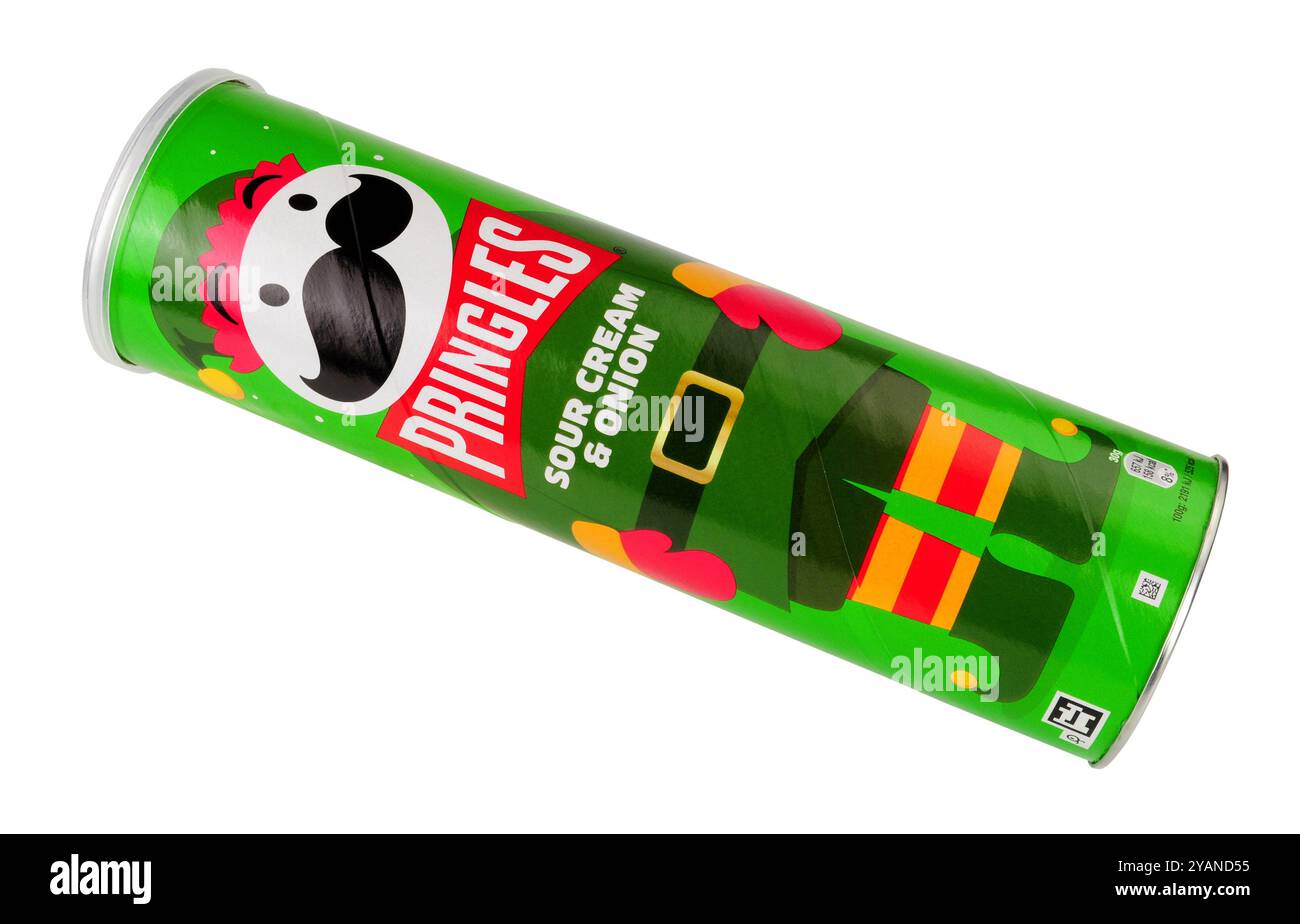 Pringles Sour Cream And Onion flavour savoury snacks in a Christmas ...