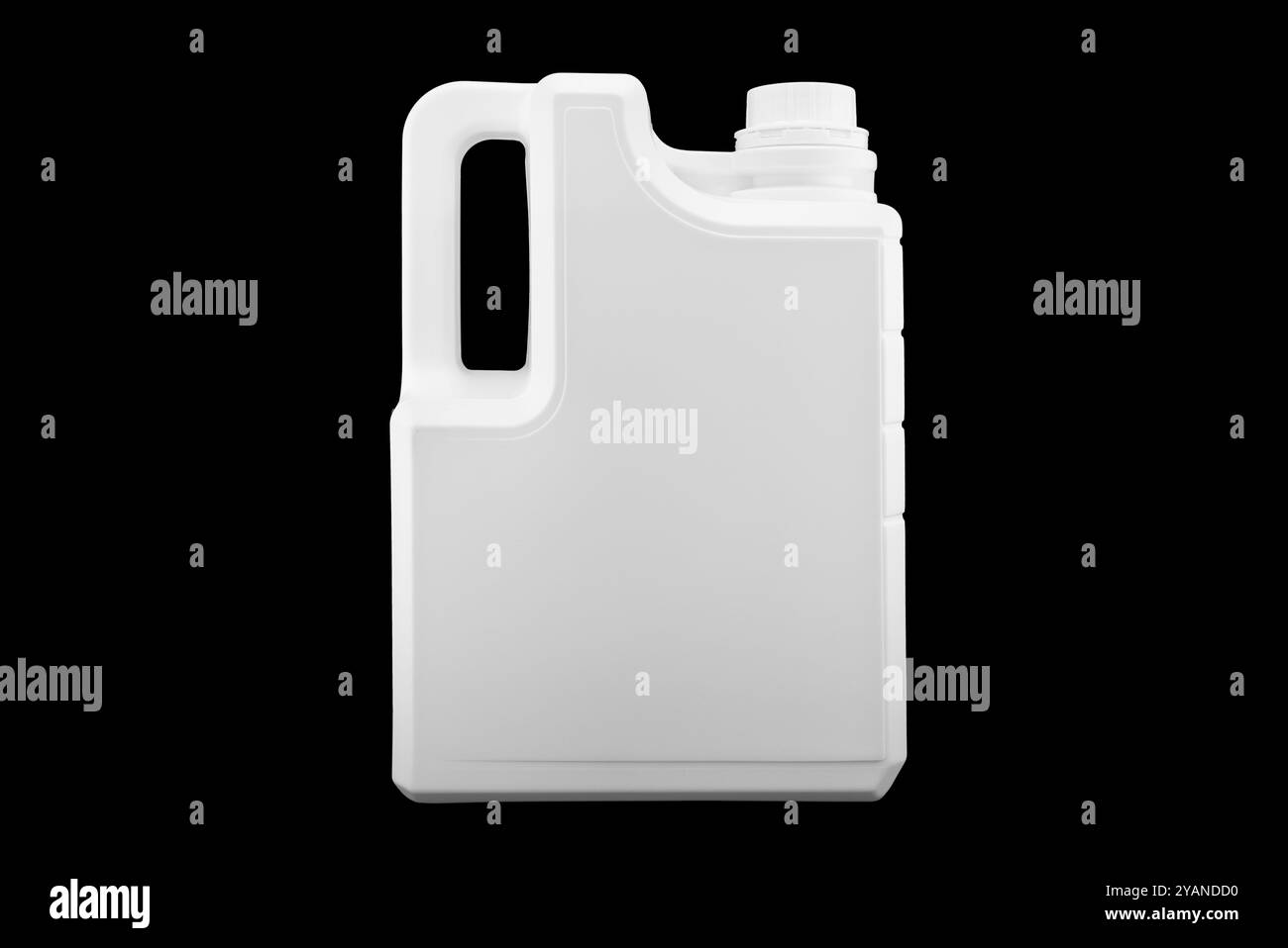 New white plastic oil canister isolated on black background. Storage ...