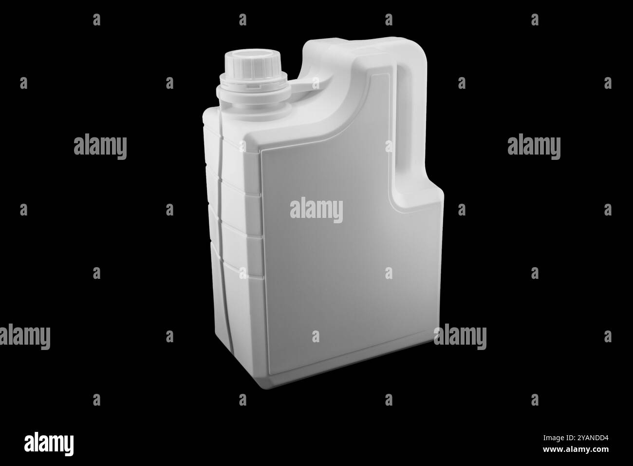 New white plastic oil canister isolated on black background. Storage ...