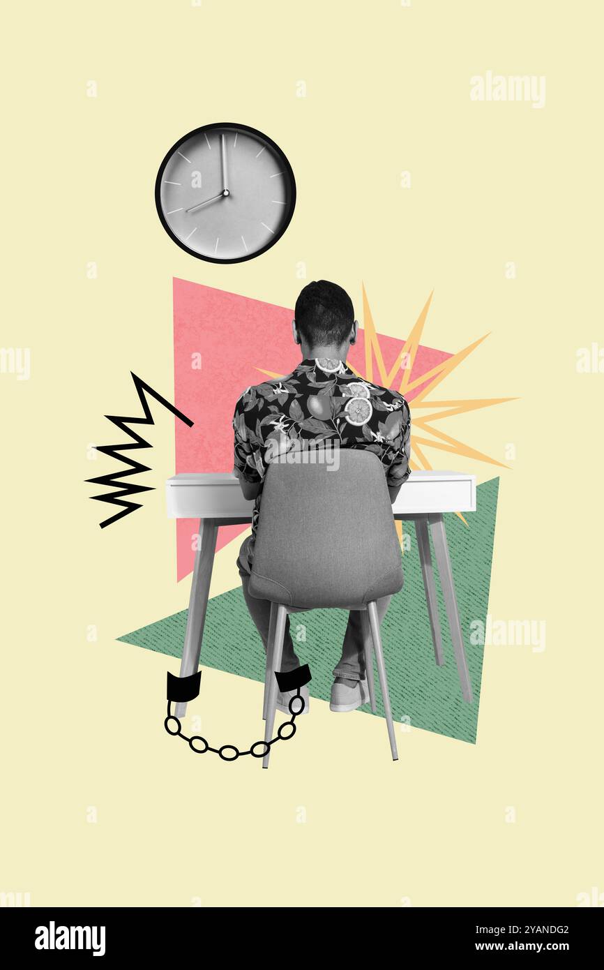 Composite collage picture image of young man chain freelancer prisoner ...