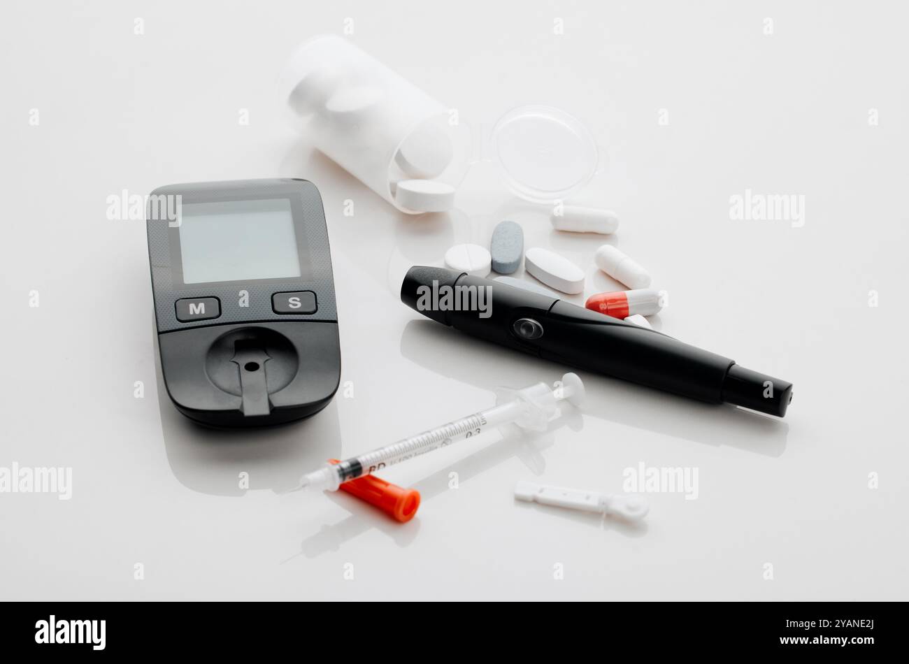 Glucose meter, needle and blood test for vaccine, medication and ...