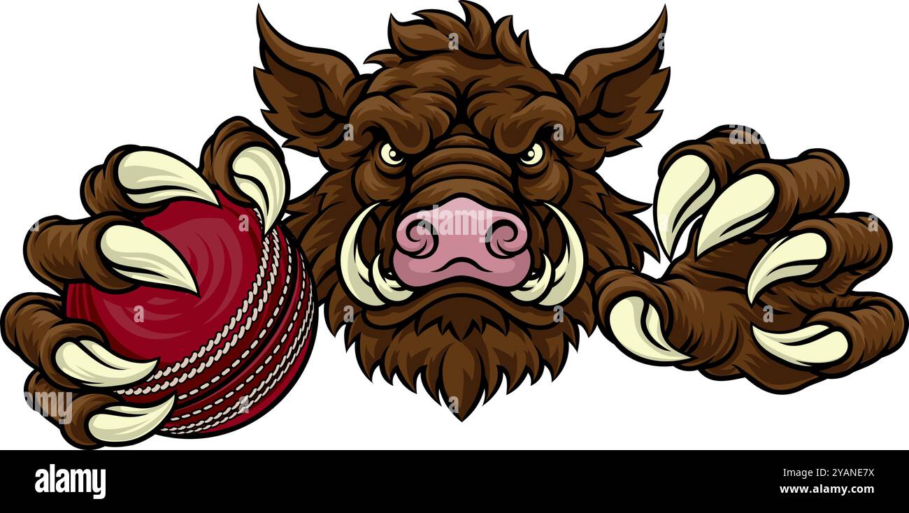 Boar Wild Hog Razorback Warthog Pig Cricket Mascot Stock Vector Image ...