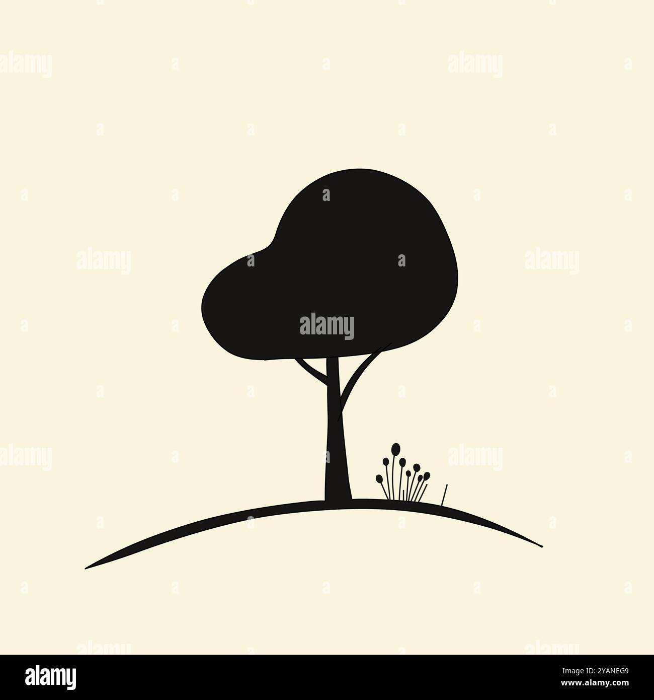 Whimsical Cute Tree Illustration – Simple Clean Line Art Vector Stock ...